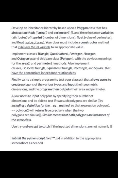 Solved Develop An Inheritance Hierarchy Based Upon A Polygon