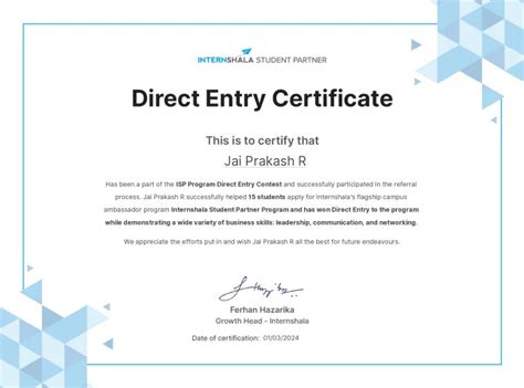 Jai Prakash Ramesh On Linkedin Directentrywinner Internshala