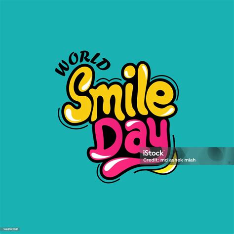 세계 미소의 날 벡터 템플릿 디자인 그림입니다 미소의 날 인사말 카드 레터링 디자인에는 미소 기호가 있습니다 낮에 대한 스톡