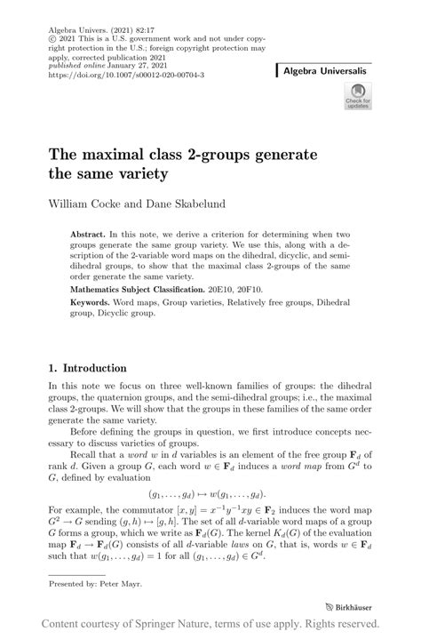 The Maximal Class 2 Groups Generate The Same Variety Request Pdf The Maximal Class 2 Groups Generate The Same Variety Request Pdf
