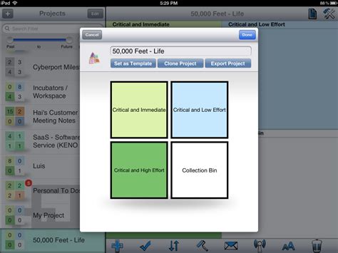 screenshot of priority matrix adapting to gtd life goals