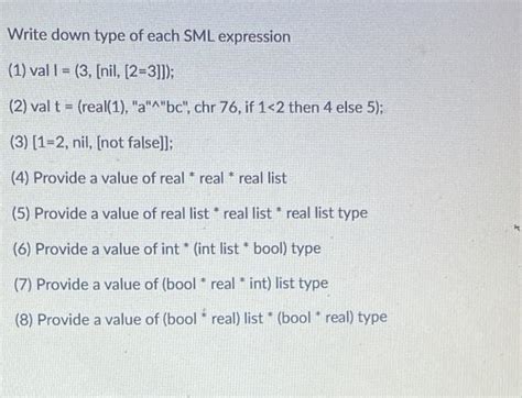 solved write down type of each sml expression 1 val i 3 [