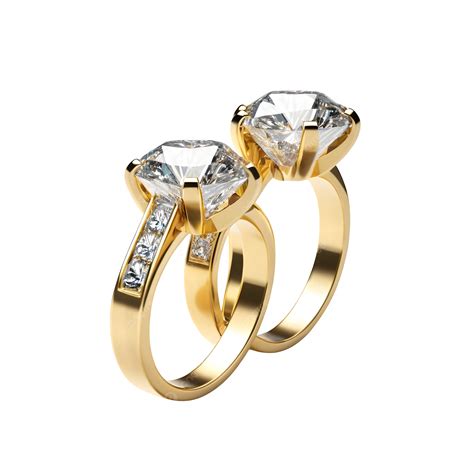 3d로 렌더링 된 흰색 표면에 고립 된 우아한 다이아몬드 골드 반지 한 쌍 잘라 다이아몬드 보석 금색 Png 일러스트 및 이미지 에 대한 무료 다운로드 Pngtree