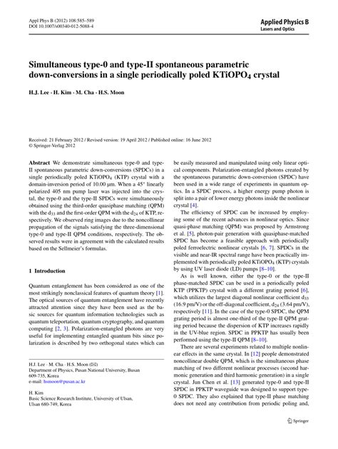 Pdf Simultaneous Type 0 And Type Ii Spontaneous Parametric Down Conversions In A Single