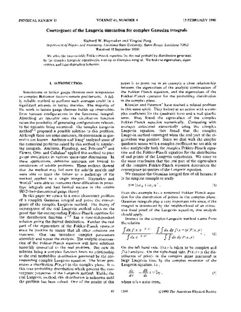 Pdf Convergence Of The Langevin Simulation For Complex Gaussian