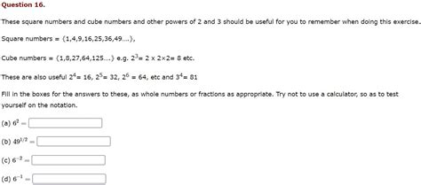 Solved These Square Numbers And Cube Numbers And Other Chegg Com