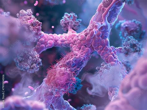 Detailed Streptococcus Pneumoniae Invading Human Lung Tissue Illustrating Pneumonia