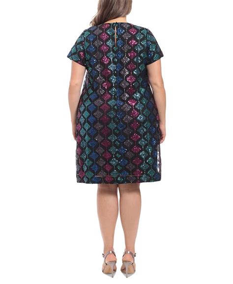 London Times Plus Size Short Sleeve A Line Sequin Dress Macys