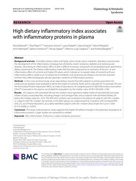 Pdf High Dietary Inflammatory Index Associates With Inflammatory