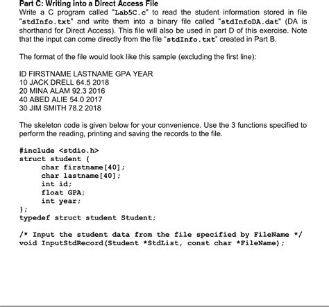 Solved Part C Writing Into A Direct Access File Write A C