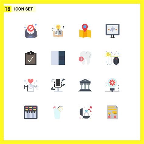 Mobile Interface Flat Color Set Of 16 Pictograms Of Layout Task Map Complete Pulse Editable Pack