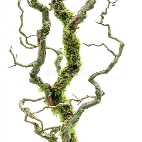 On A White Background A Wild Liana With Tangled Jungle Vines Stands