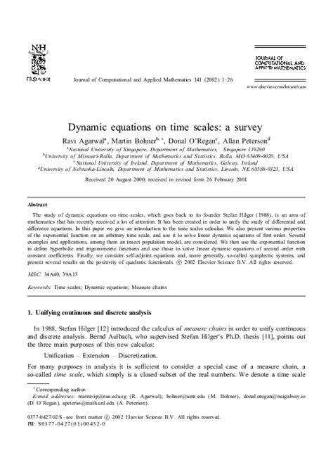 Pdf Dynamic Equations On Time Scales A Survey Ravi Agarwal