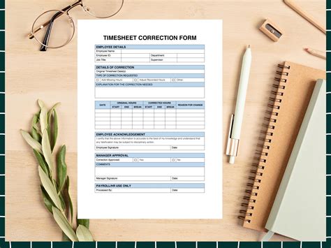 Employee Timesheet Correction Form Editable Word And Pdf Hr Forms Andtemplates Payroll Forms