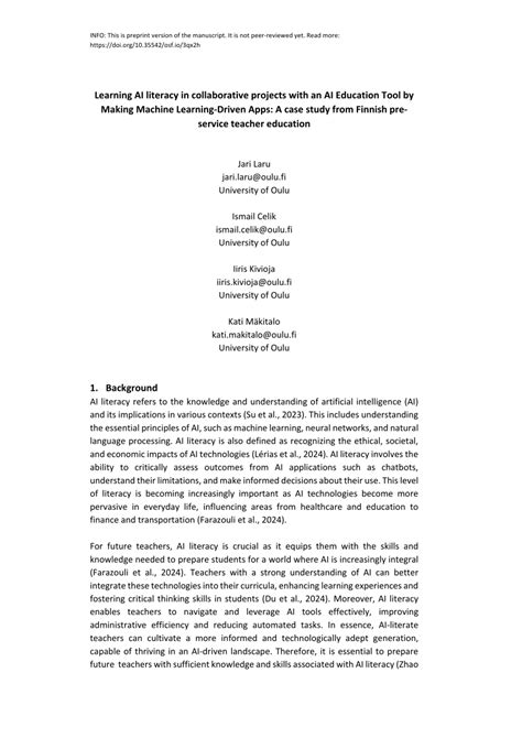 Pdf Learning Ai Literacy In Collaborative Projects With An Ai