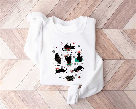 Christmas Black Cat Sweatshirt Black Cat Christmas Shirt Kitten