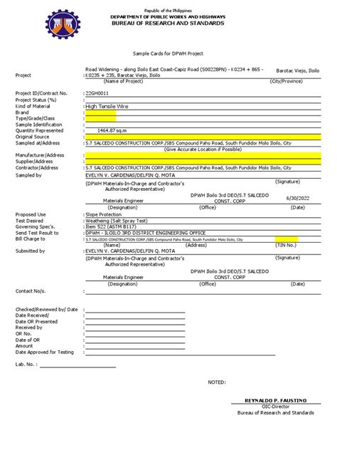 Dpwh Sample Card Pdf