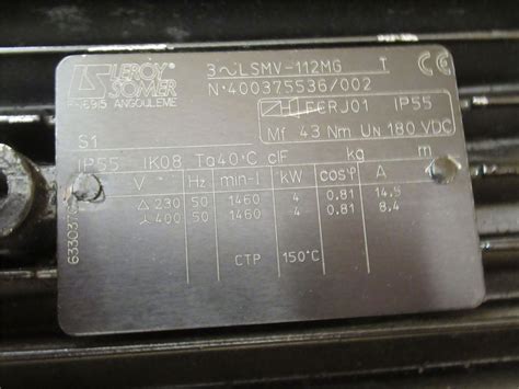 Leroy Somer Lsmv 112mg Ac Brake Motor 4kw 230400v 1460rpm Austin
