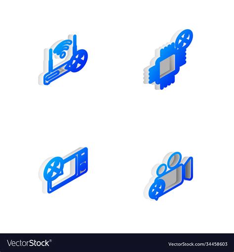 set isometric line processor service router wi fi vector image