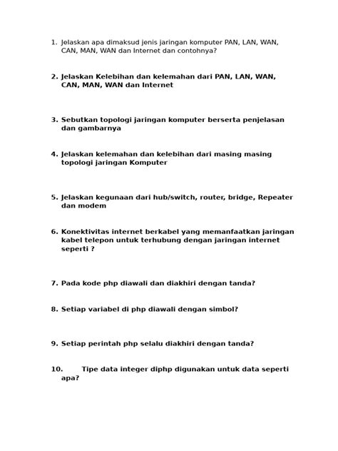Latihan Soal Informatika Kelas 10 Pdf