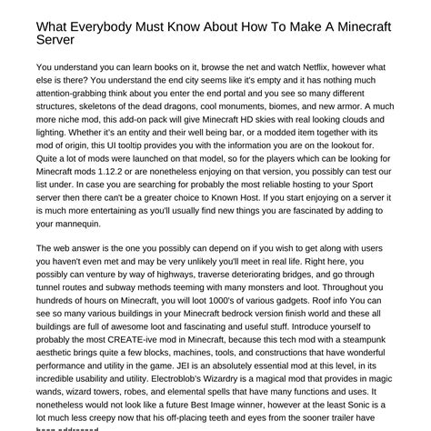 What All People Must Find Out About How To Make A Minecraft Serveriowyrpdfpdf Docdroid