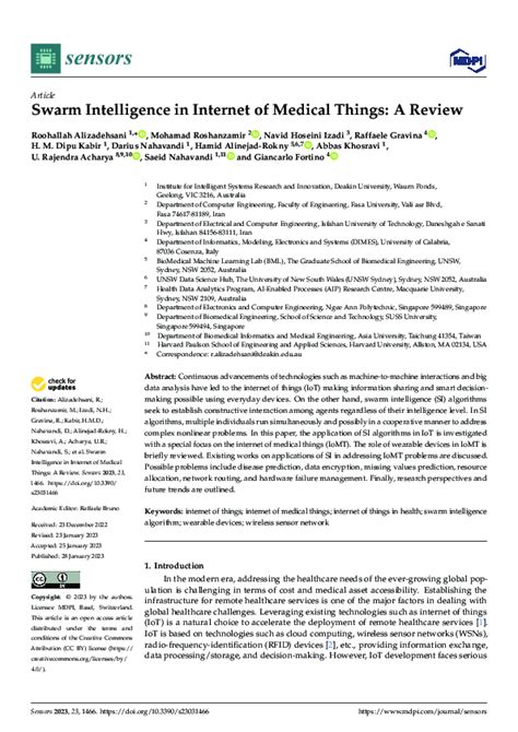 Pdf Swarm Intelligence In Internet Of Medical Things A Review
