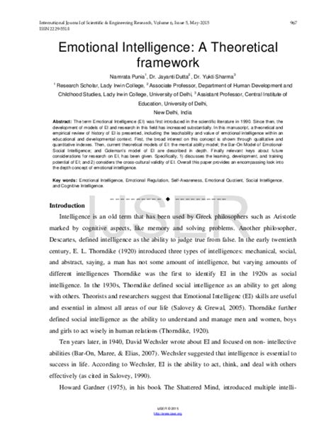 Pdf Emotional Intelligence A Theoretical Framework