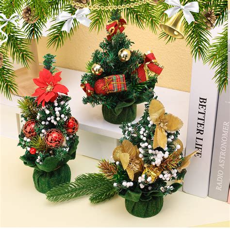 Creative Xmas Trees Shaped Small Bouquets Desktop Decor Gold Red Mini