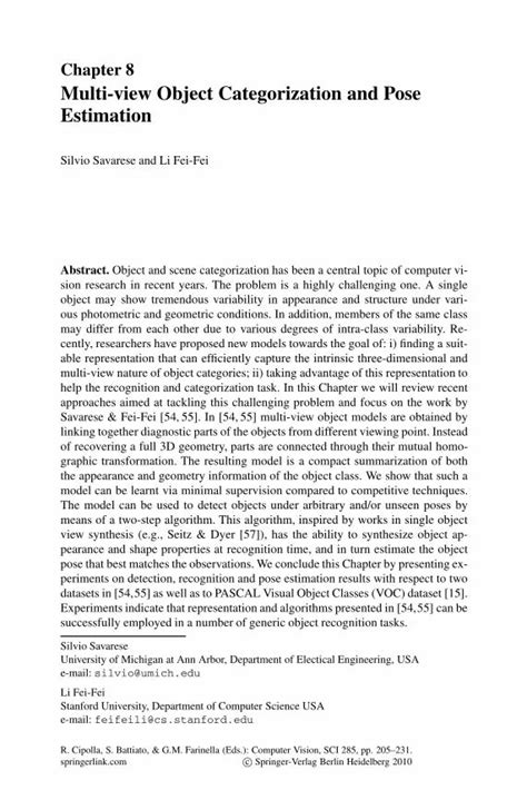 Pdf Chapter 8 Multi View Object Categorization And Pose Estimation