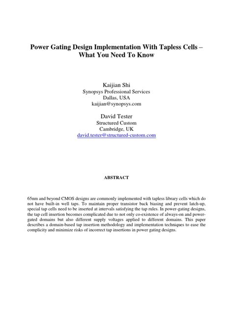 Power Gating Design Implementation With Tapless Cells Pdf Cmos
