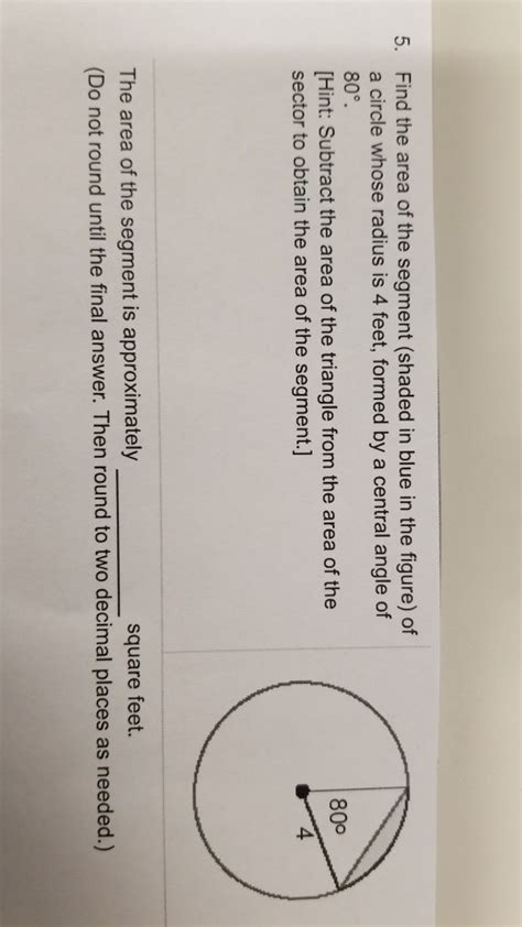 Solved Find The Area Of The Segment Shaded In Blue In The