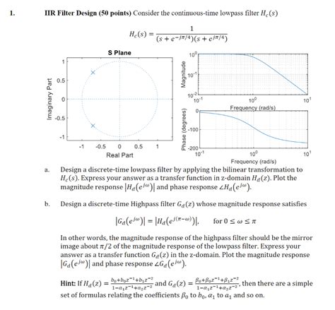 Iir Filter Design 50 Points Consider The