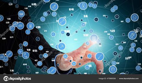 Composition Network Connections Icons Businessman Touching Interactive