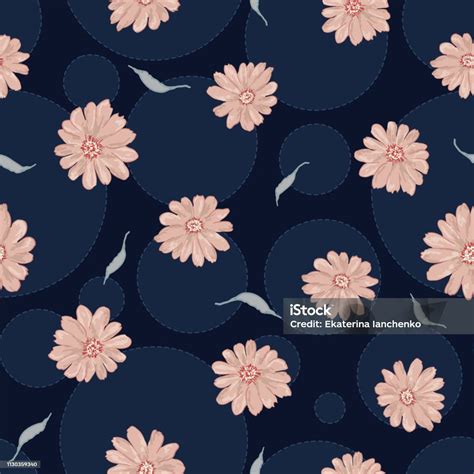원활한 벡터 데이지 꽃 핑크와 블루 컬러로 물방울 무늬 배경에 꽃 패턴입니다 Ditsy 인쇄 0명에 대한 스톡 벡터 아트 및 기타 이미지 Istock