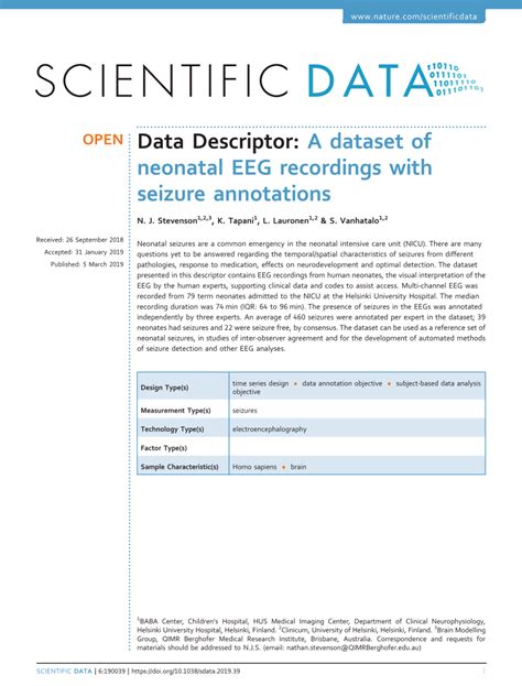 Pdf A Dataset Of Neonatal Eeg Recordings With Seizure Annotations