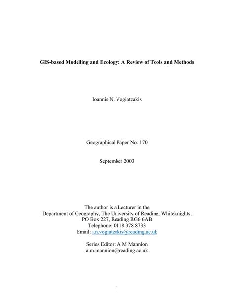 PDF GIS Based Modelling And Ecology A Review Of Tools And Methods