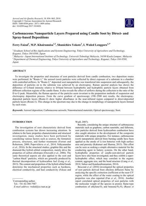 Pdf Carbonaceous Nanoparticle Layers Prepared Using Candle Soot · 858 Faizal Et Al Aerosol