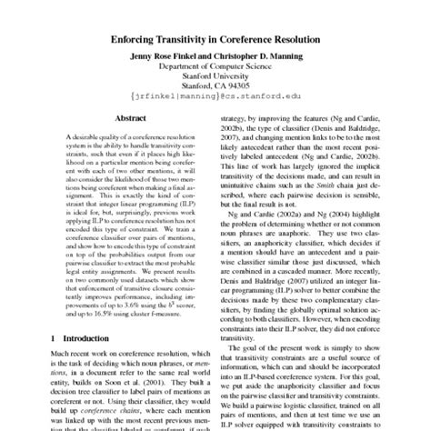 Enforcing Transitivity In Coreference Resolution Acl Anthology