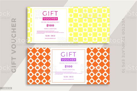 트렌디 한 창조적 인 선물 카드 모형 예술적 기하학적 패턴의 현대 할인 쿠폰 또는 인증서 템플릿 샘플 텍스트가있는 깨끗하고 간단한 벡터 편집 가능한 배경 Eps10 고급에