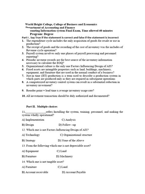 Ais Final Exam Download Free Pdf Inventory Business Economics