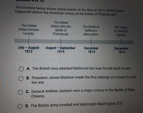 The Timeline Below Shows Some Events Of The War Of 1812 Which Event