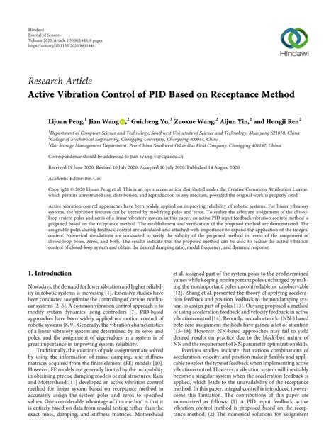 Pdf Active Vibration Control Of Pid Based On Receptance Method
