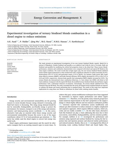 Pdf Experimental Investigation Of Ternary Biodiesel Blends Combustion