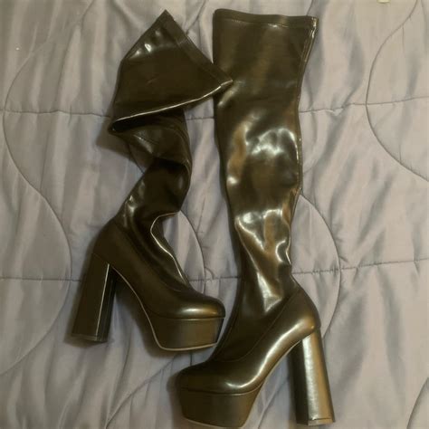 Dolls Kill Black Thigh High Leather Platform Depop