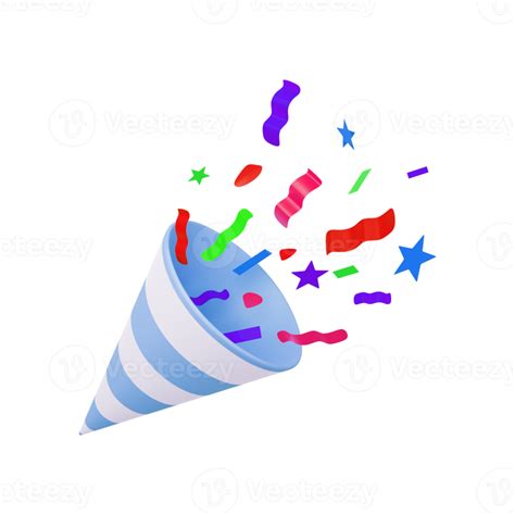 Exploding Party Popper With Confetti Bright Cartoon Birthday Cracker 3d Render 22451237 Png