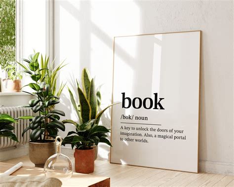 Book Definition Wall Art Printable Bookworm Wall Decor Funny Book Quote Wall Art Book Lovers