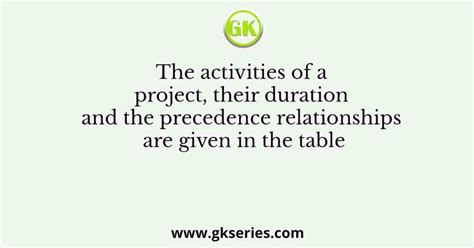 The Activities Of A Project Their Duration And The Precedence