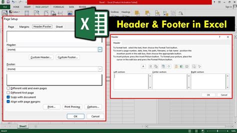 how to add header and footer in ms excel document youtube