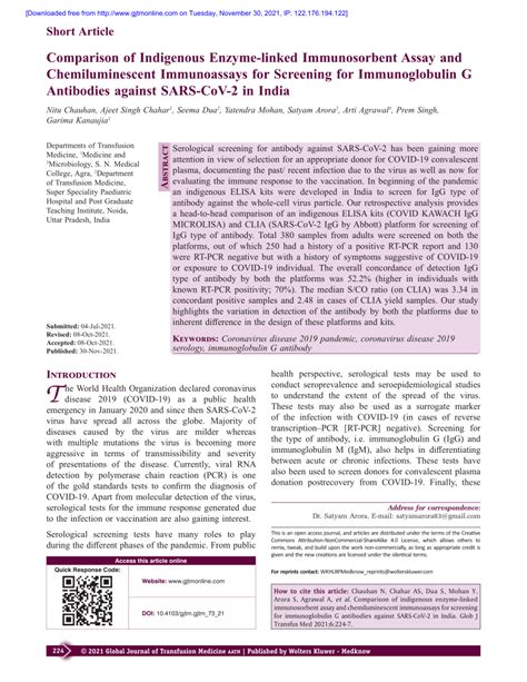 Pdf Comparison Of Indigenous Enzyme Linked Immunosorbent Assay And