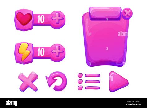 Set Jelly Fantasy Interface Template Game Menu And Setting Buttons In Cartoon Style Isolated On